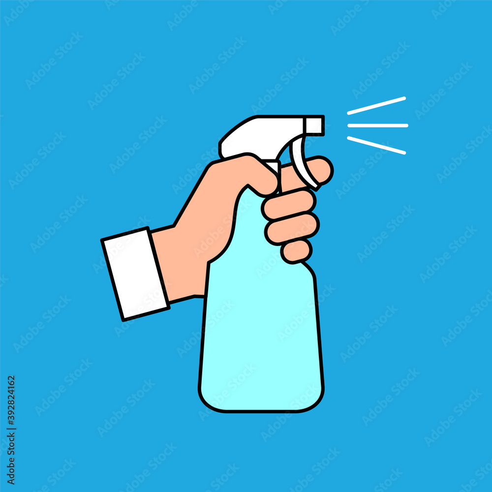 Hand holding a disinfection spray bottle. Cleaning, disinfection ...