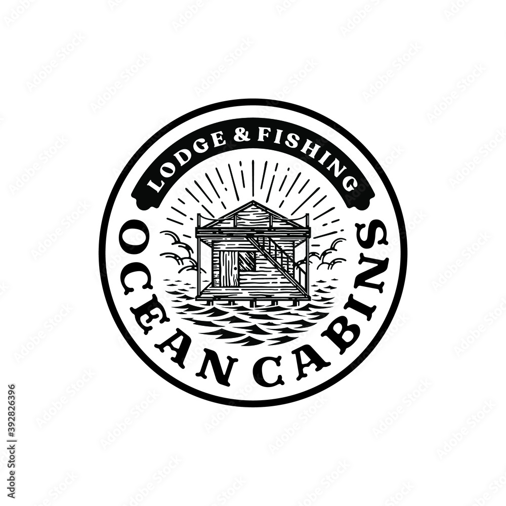 logo badge of ocean cabin, inn on the ocean logo in style vintage ...