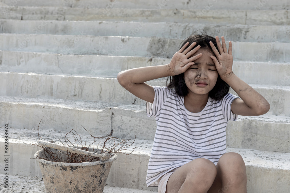 little girl feeling stress from work,Stop child labour,world day ...