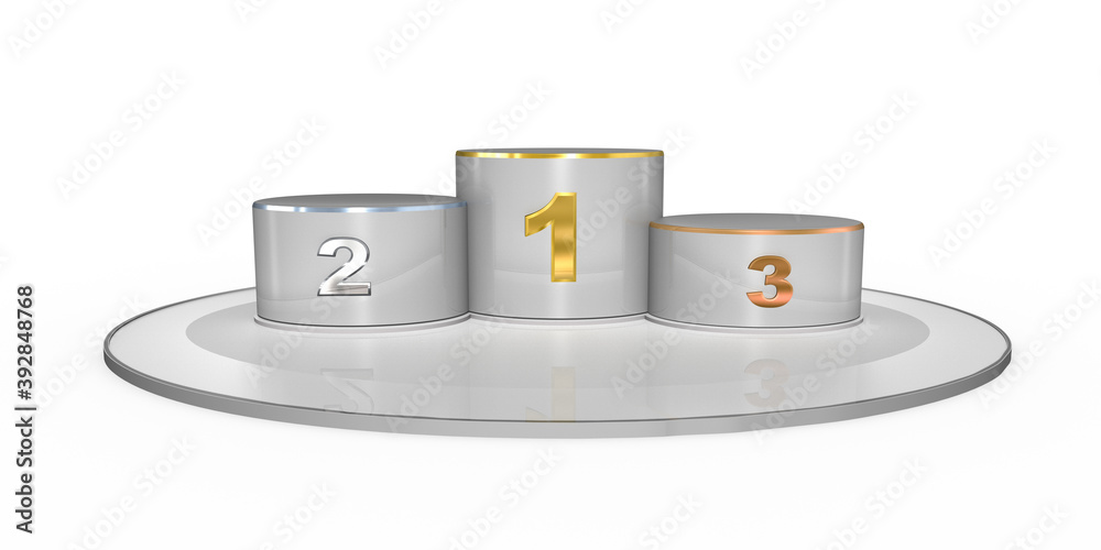 3d Siegerpodest grau glänzend mit Platz1, Platz 2, und Platz 3 ...
