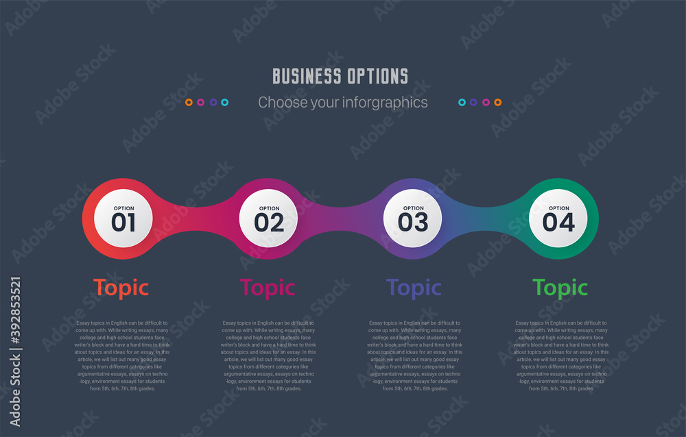 Modern infographics with 4 options template, infographics designs with ...