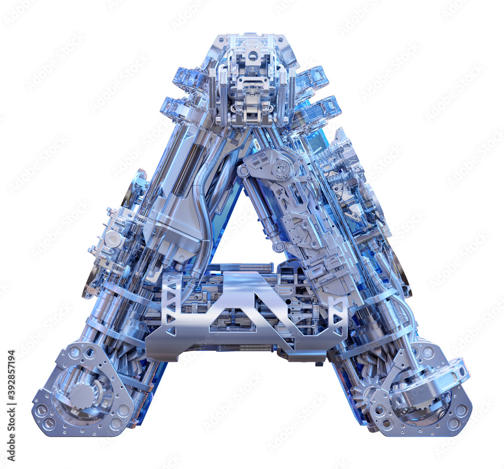 Technology 3D alphabet font design. Digital typography modern uppercase ...