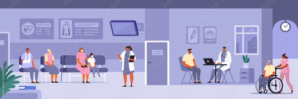 People Characters Sitting on Chairs in Queue and Waiting Appointment ...