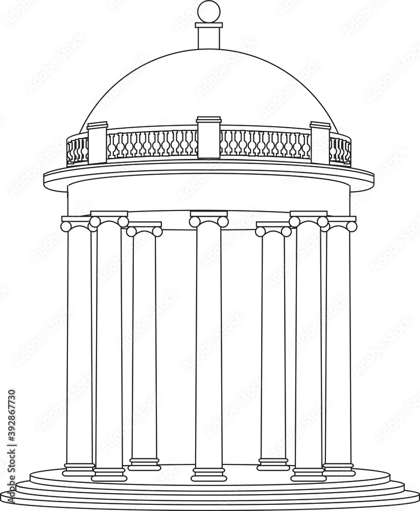 Rotunda. Heraldry. Hand drawn vector illustration isolated on white.For ...