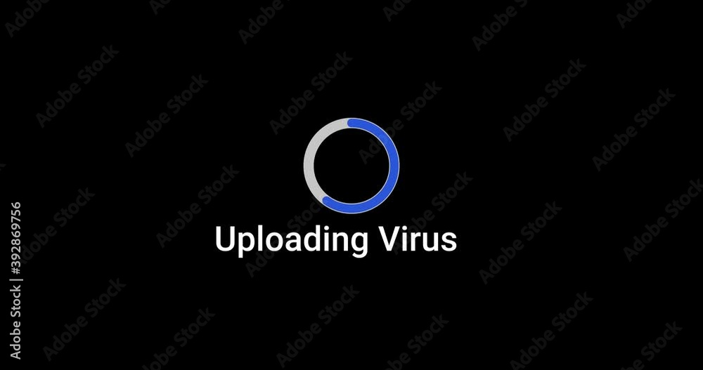 Uploading Virus progress bar computer screen animation loop isolated on black background with ...