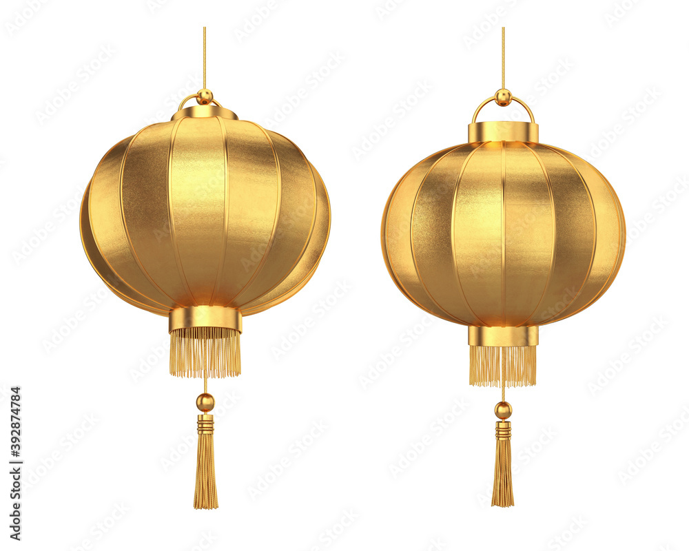 Golden Chinese lantern two views on a white background, 3D render Stock ...