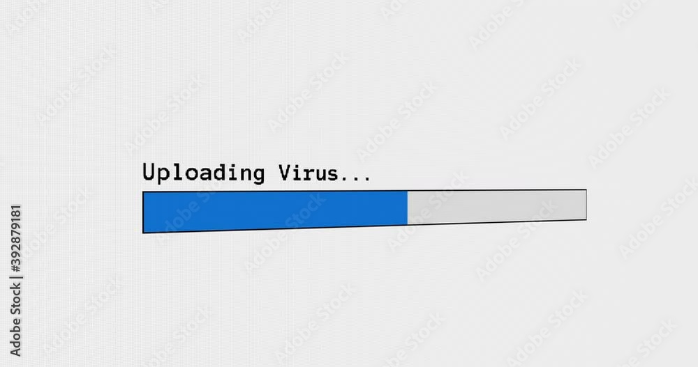 Uploading Virus progress computer screen animation loop isolated on white background with blue ...