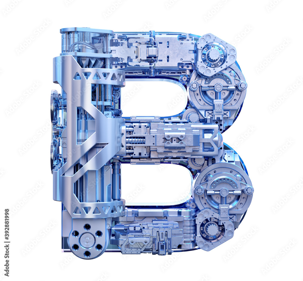 Technology 3D alphabet font design. Digital typography modern uppercase ...