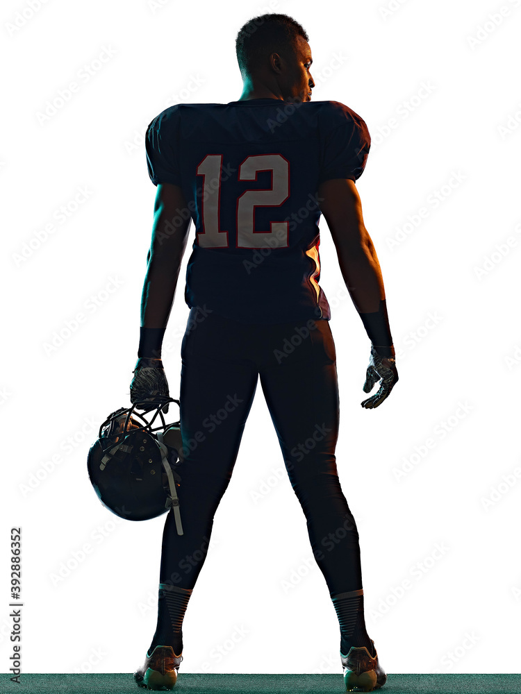 one afro american football player man in studio silhouette shadow ...