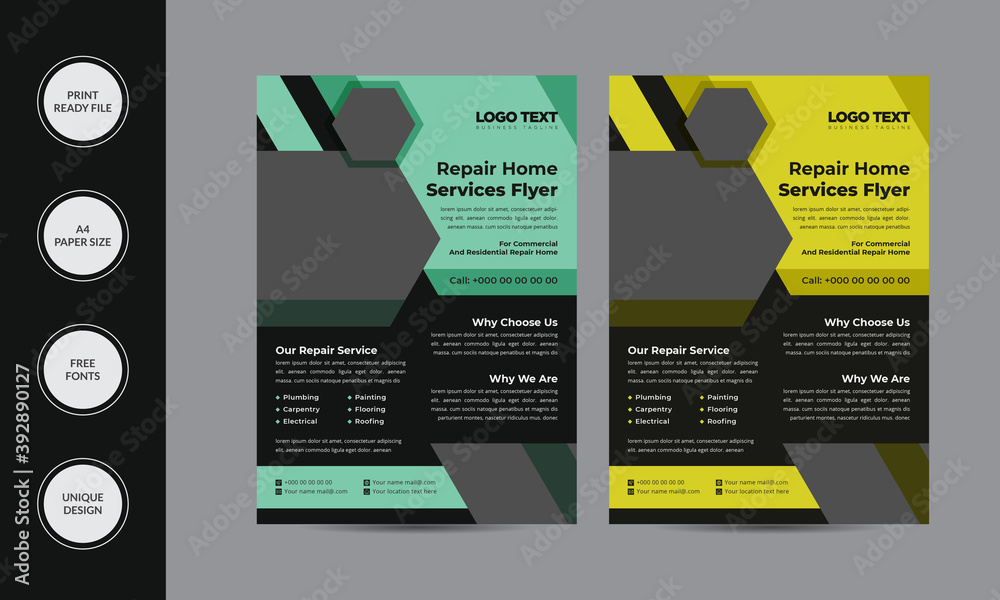 Home Repair Flyer Design Template Vector Template in A4 size Stock ...