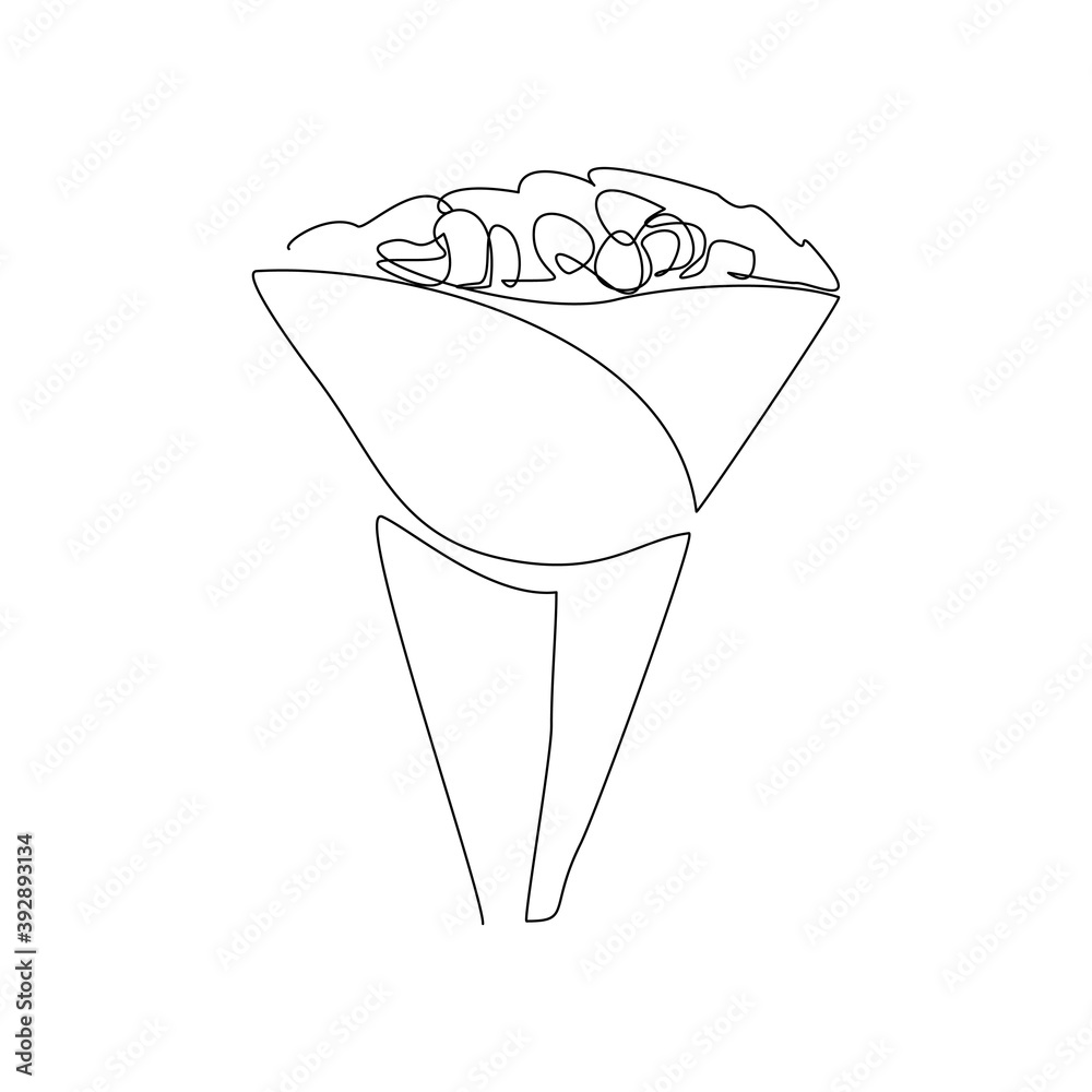continuous line drawing of delicious crispy crepes. Sweet snack ...