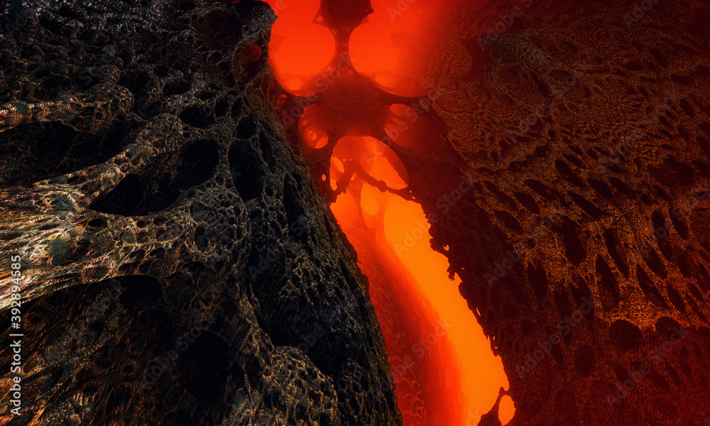 Fantastic 3d rendering of an underground rift, the interior of a ...