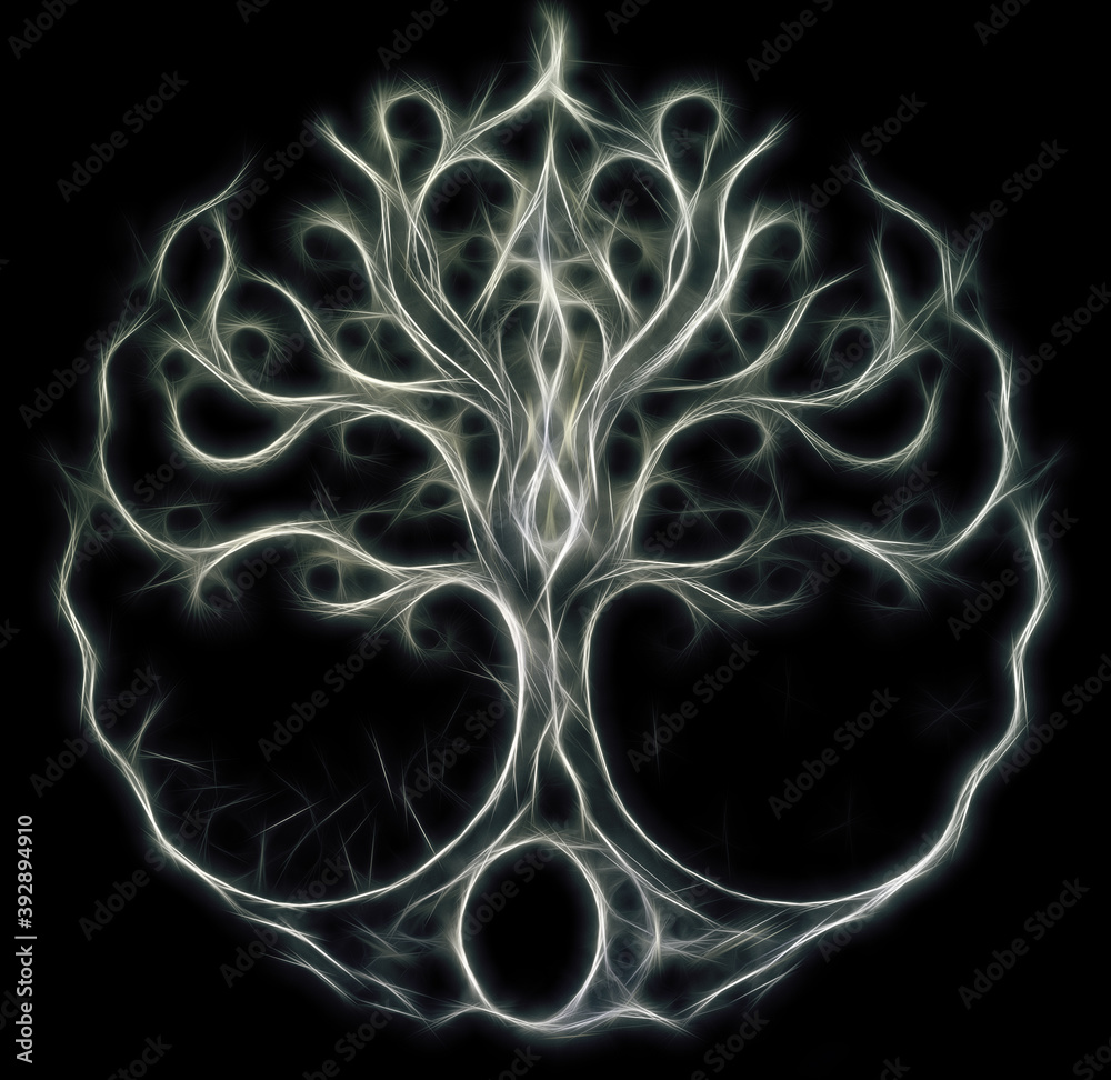 tree of life symbol on structured ornamental background, yggdrasil ...