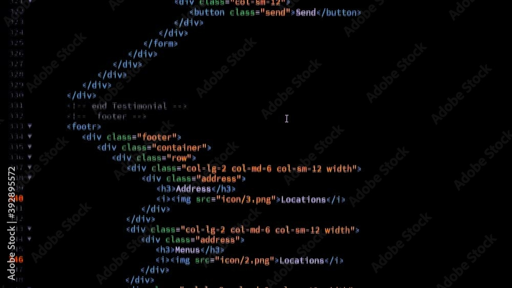 Developer is browsing html code on the computer screen. Code Scrolling. Computer script concept ...