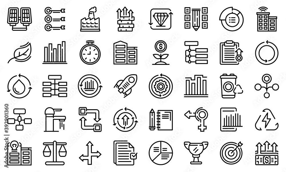 Sustainable development icons set. Outline set of sustainable ...