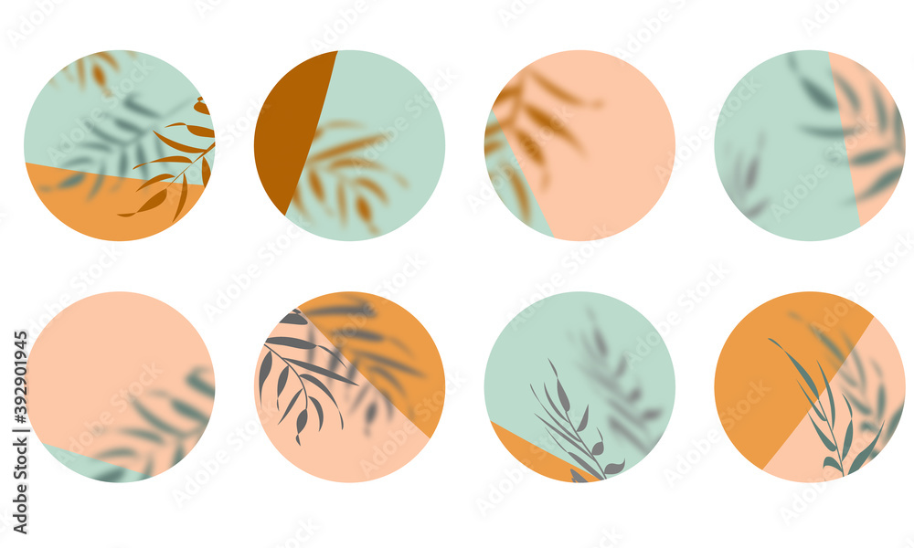 Abstract highlight covers for social media with leaves, round icon set ...