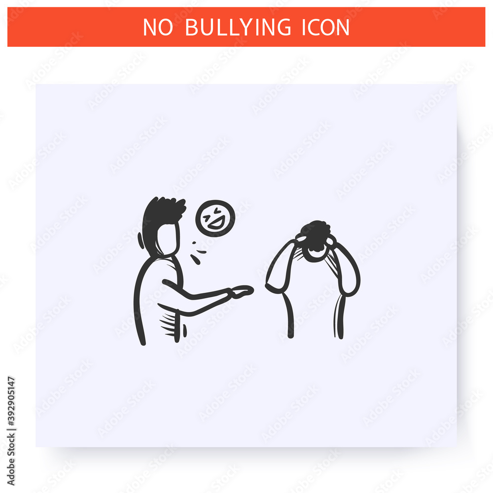 Taunting icon. Verbal bullying. Outline sketch drawing. Man taunts ...