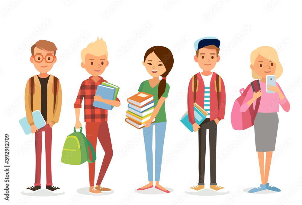 Group friends, university fellow students classmates standing together ...