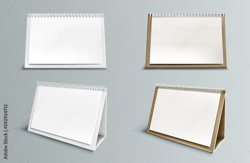 Calendar mockup with blank pages and spiral. Desktop horizontal paper ...