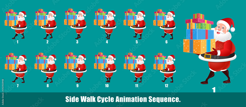 Christmas Santa Claus Walk Cycle Animation, Loopable Walk cycle ...