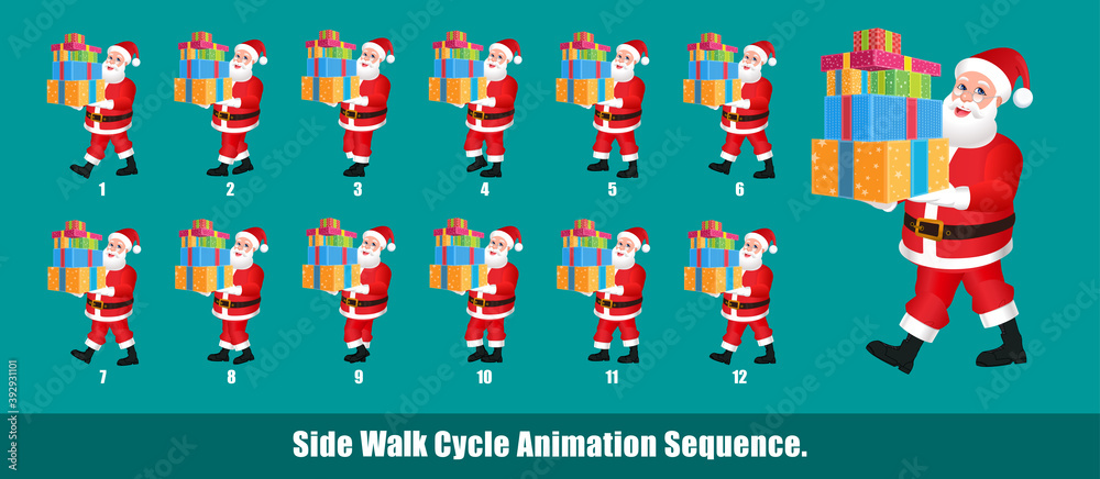 Christmas Santa Claus Walk Cycle Animation, Loopable Walk cycle ...