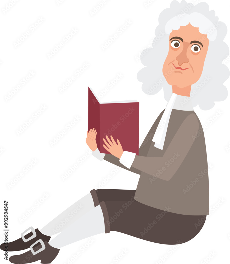 Smiling Isaac Newton read book icon. Cartoon and flat of smiling Isaac ...