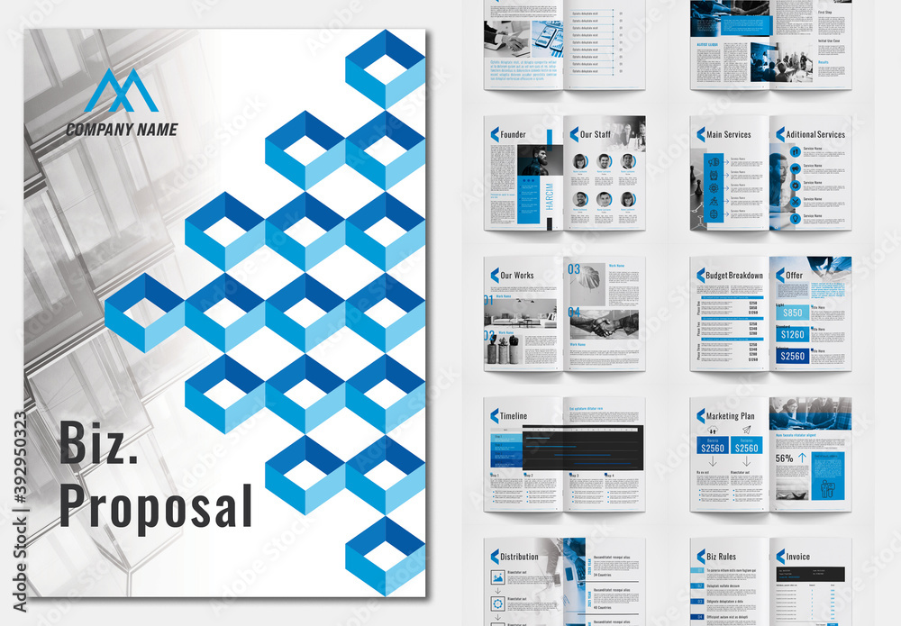 Business Proposal Layout with Blue Accents Stock Template | Adobe Stock
