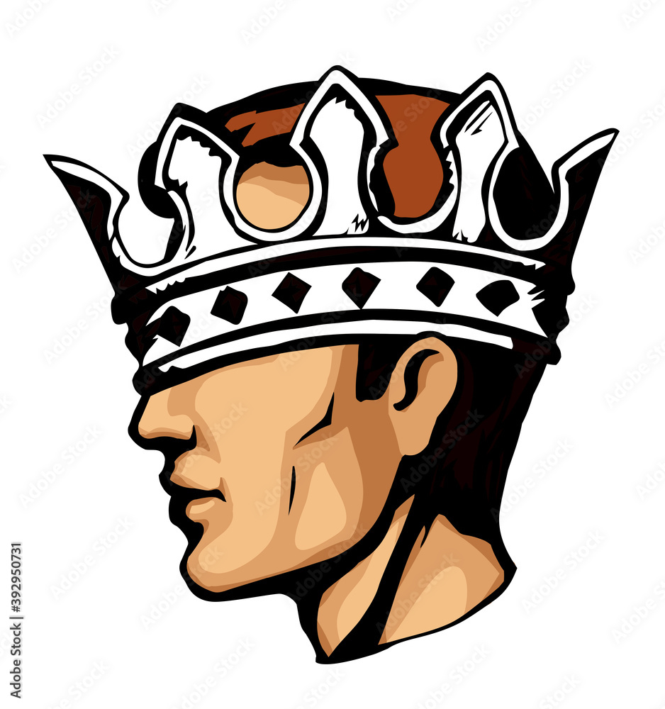 Profile of a handsome man with too big crown. Vector drawing Stock ...