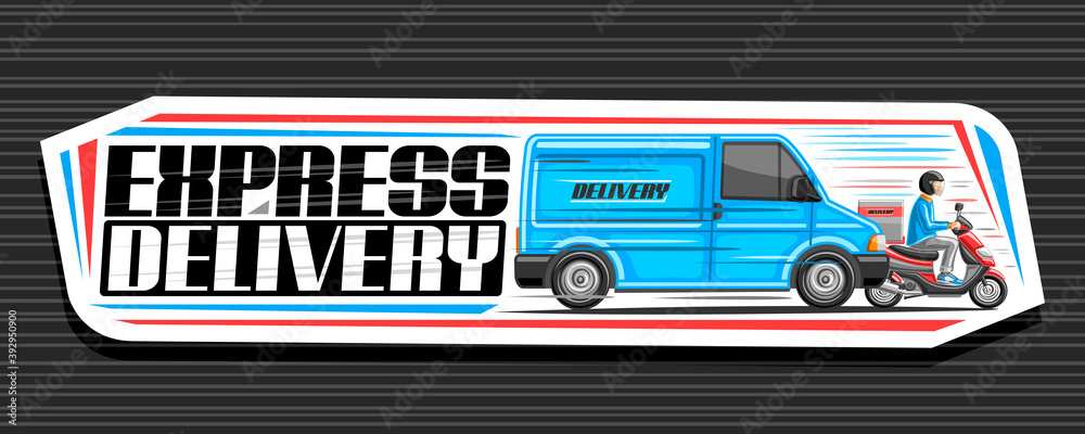Vector banner for Express Delivery, white horizontal sign board with ...