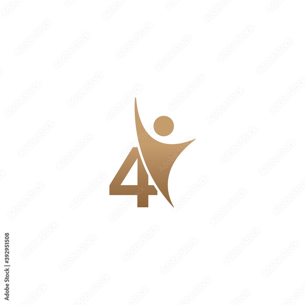 Number 4 icon logo with abstrac sucsess man in front, alphabet logo ...