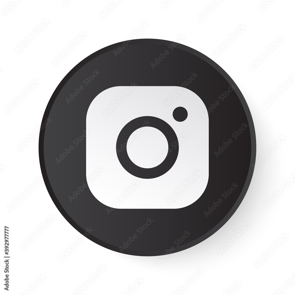 Instagram Circle Black Button with White Logo. Social Media Icon with ...