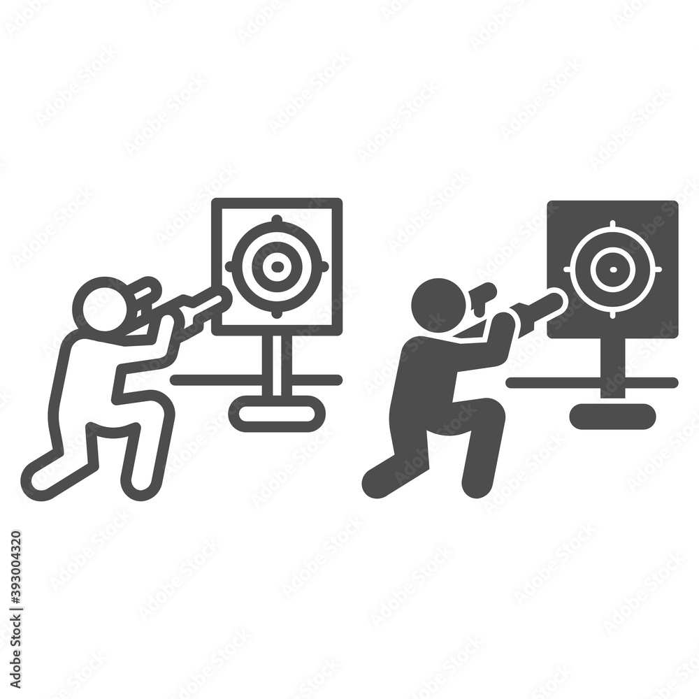 Shooter and target line and solid icon, self defense concept, shooting ...