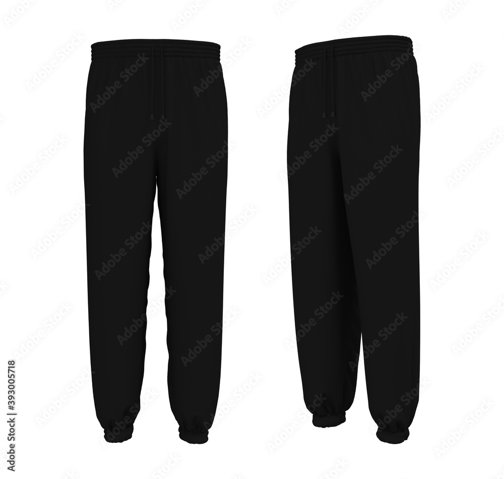 Blank joggers mockup, front and side views. Sweatpants. 3d rendering ...