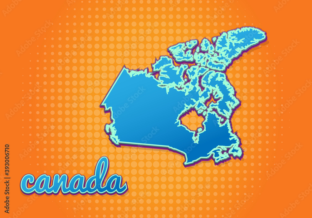 Vecteur Stock Retro map of canada with halftone background. Cartoon map ...
