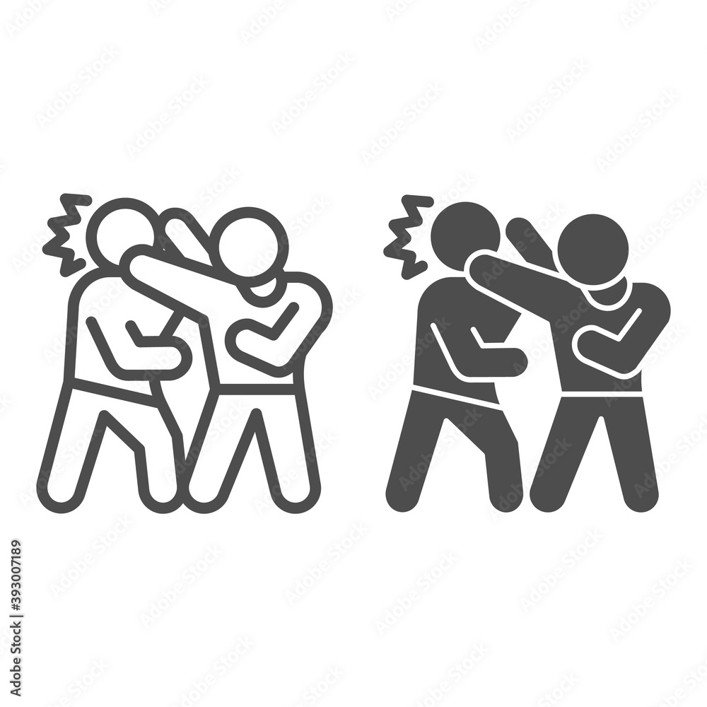 Man defending herself from bandit line and solid icon, self defense ...