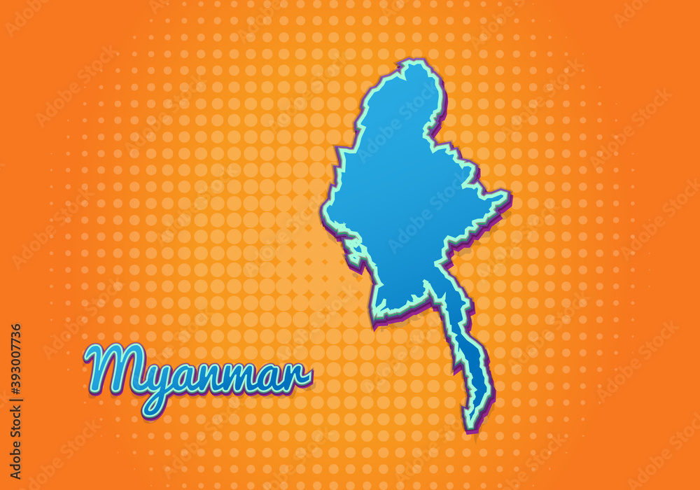 Retro map of myanmar with halftone background. Cartoon map icon in ...