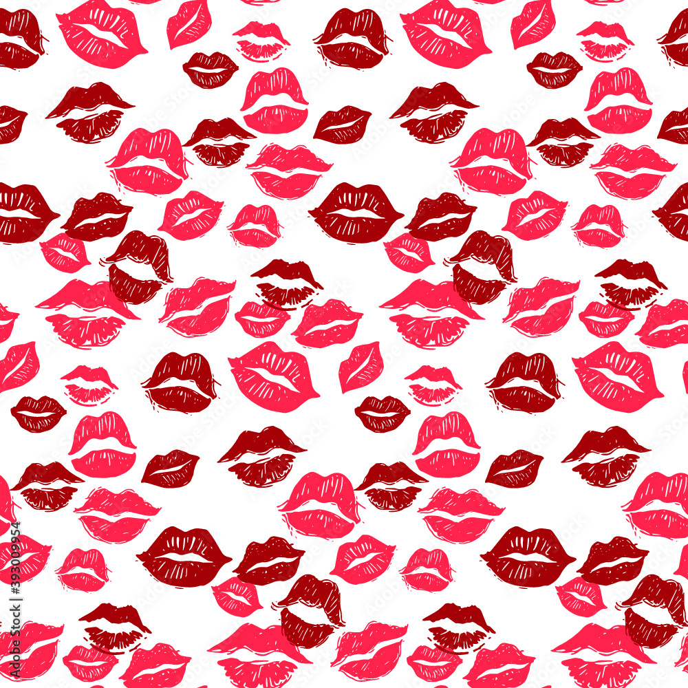 Kiss marks seamless pattern, grunge hand drawn vector graphic ...