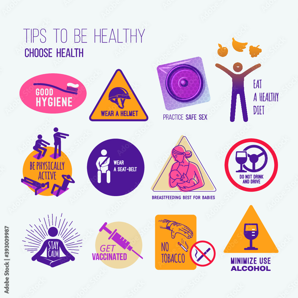Tips to be healthy, choose health, isolated vector illustrations ...