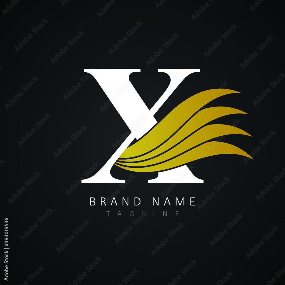 Letter X Logo with Golden Wing Icon, Initial X Wing Logo, Vector Stock ...