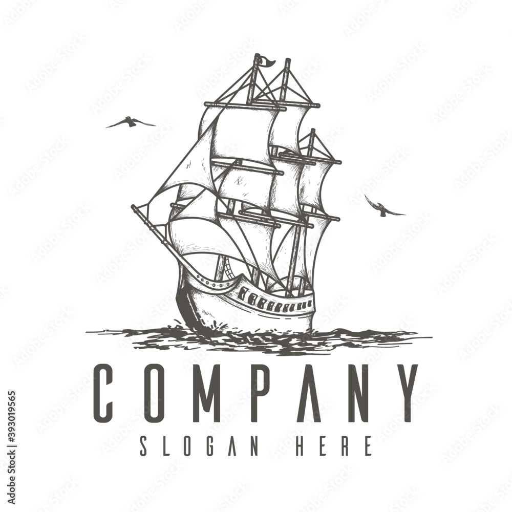 Ship On The Sea Sailing Ship Logo Concept Flat Logo Sketch Logo ship-on-the-sea-sailing-ship-logo-concept-flat-logo-sketch-logo