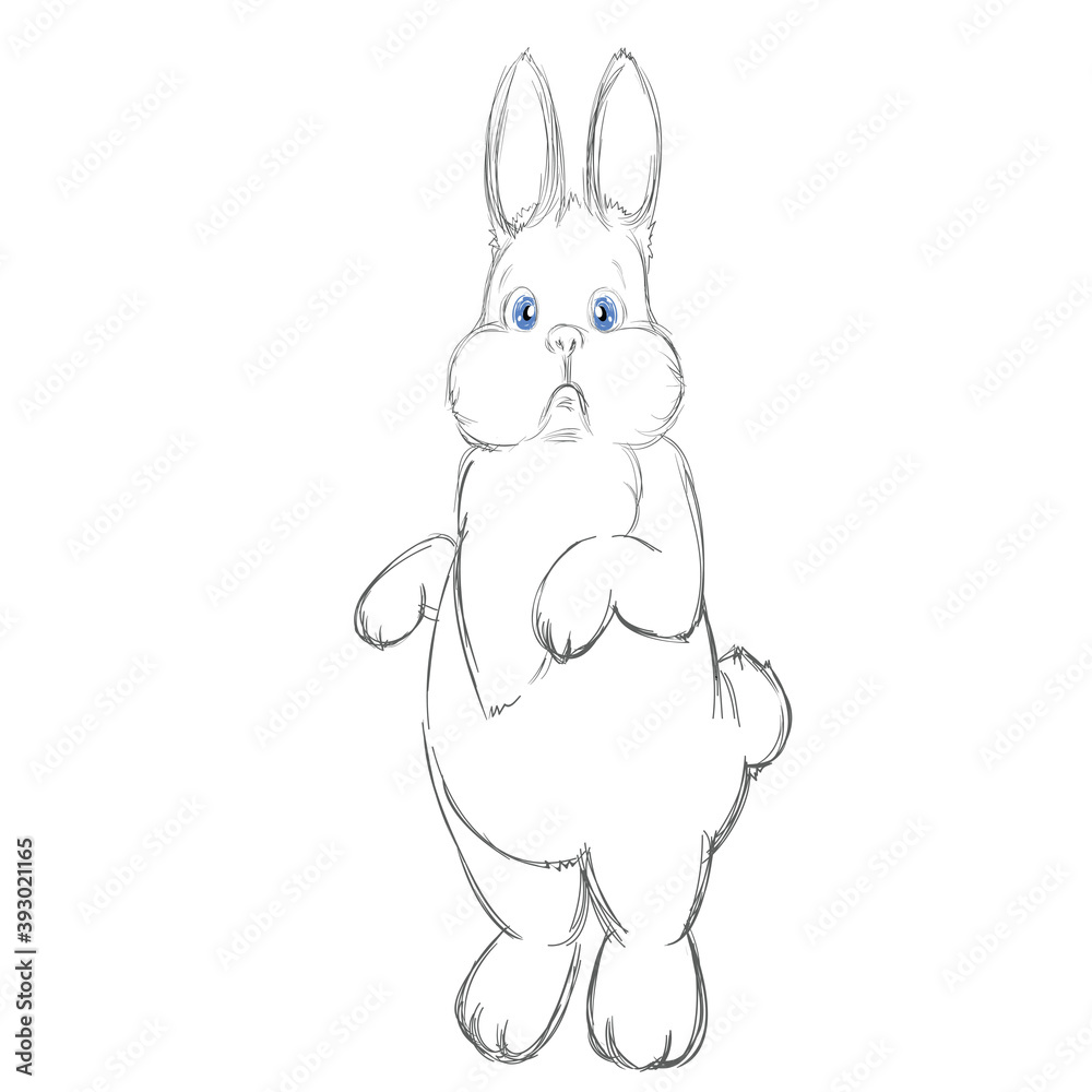 Vector Illustration of Adorable Blue Eyed Bunny. Sketched Little Cute ...