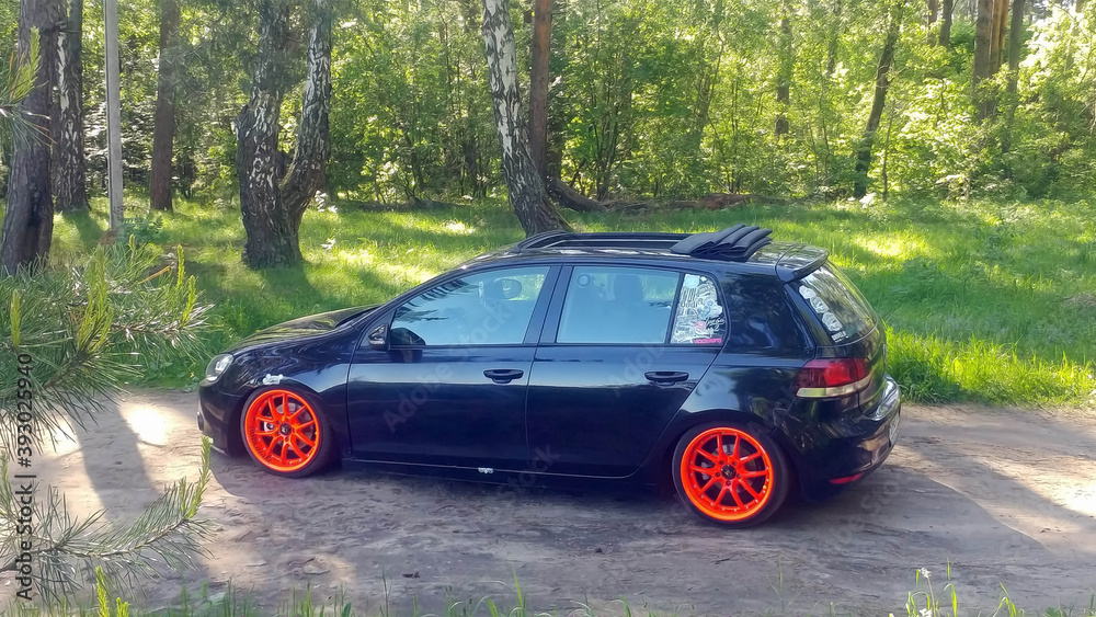 Russia, Moscow - June 01, 2019: Black Golf Mk6 tuned with ragtop and ...