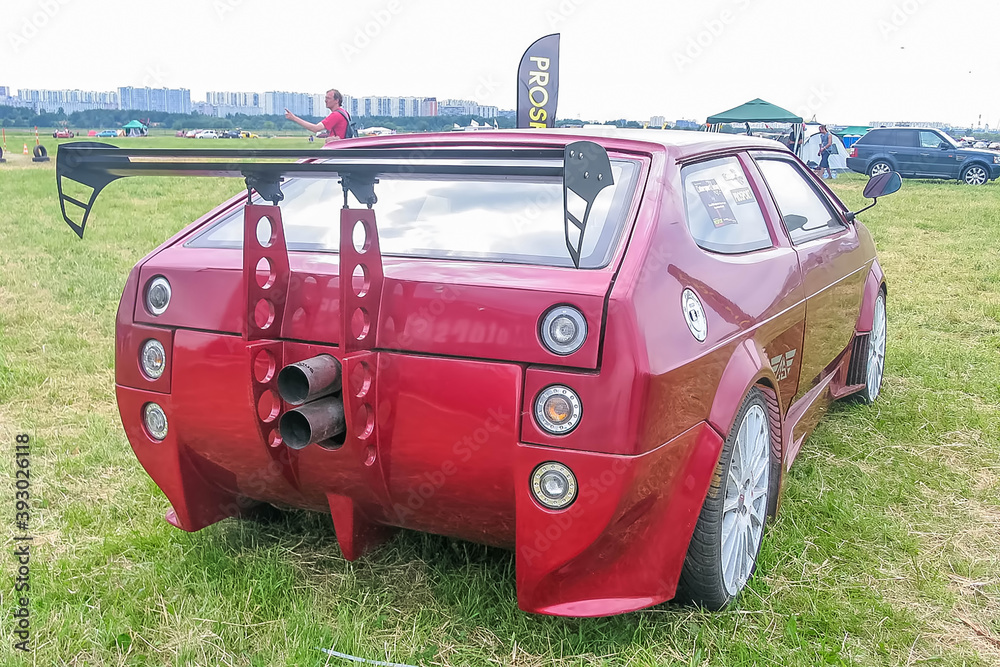 Moscow, Russia - May 25, 2019: Lada hatchback red color in exclusive ...