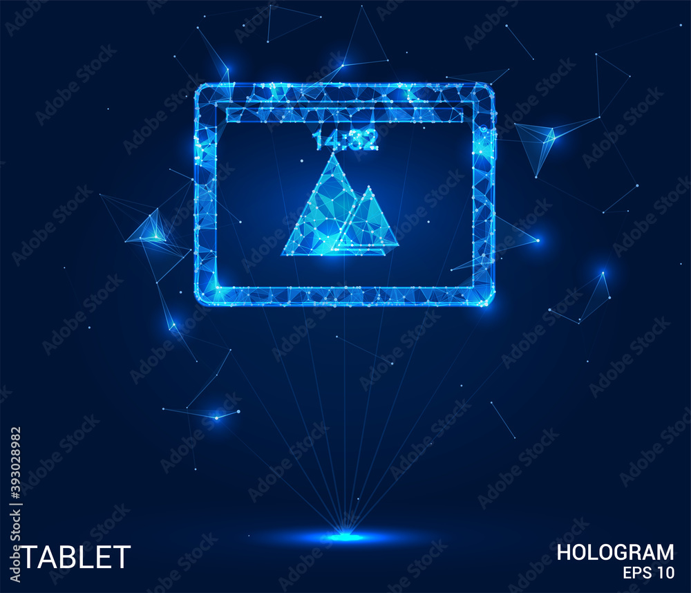 The hologram tablet. A tablet made up of polygons, triangles, points ...