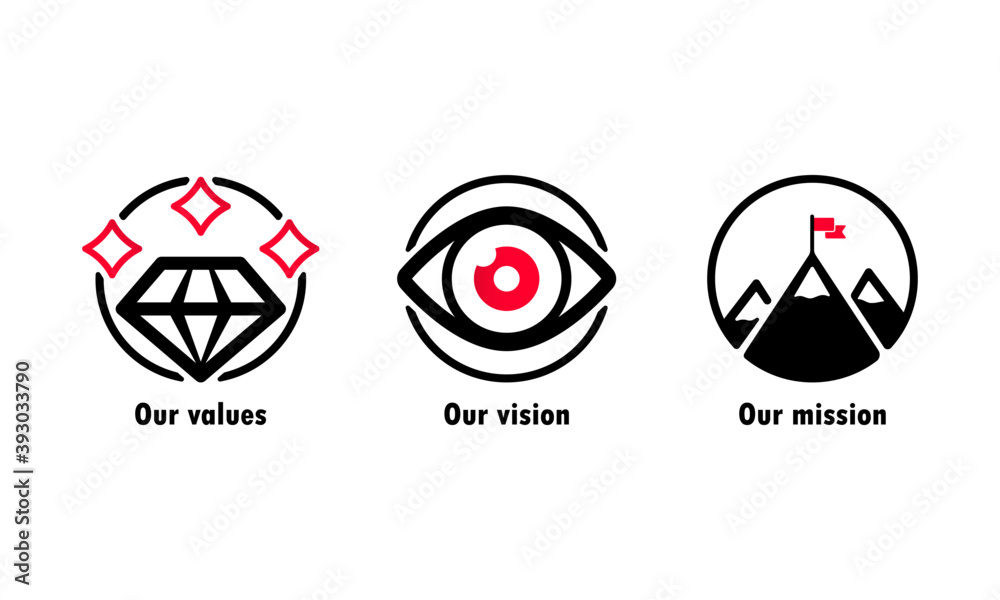 Our values, vision and mission icon. Business goal concept. Values icon ...