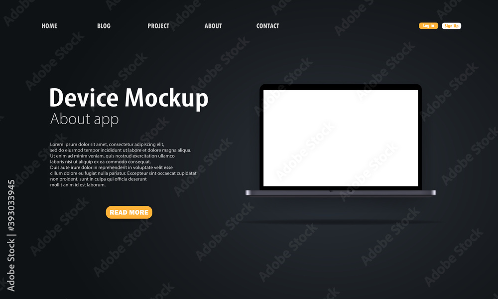 Realistic laptop, notebook, computer with blank screen and shadow. Dark ...