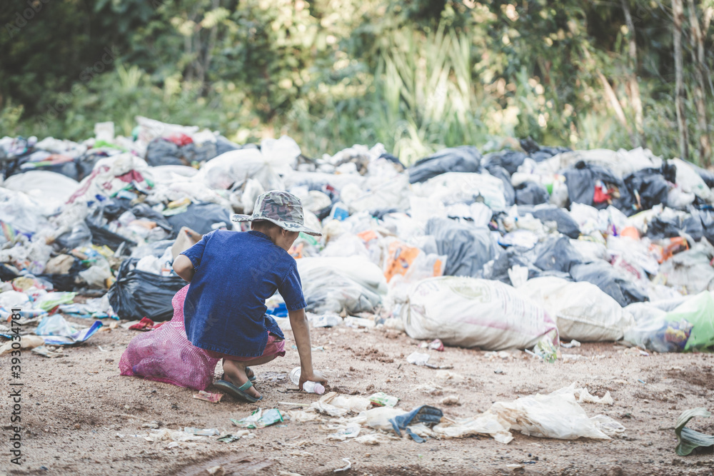 Poor children collect garbage for sale because of poverty, Junk recycle ...