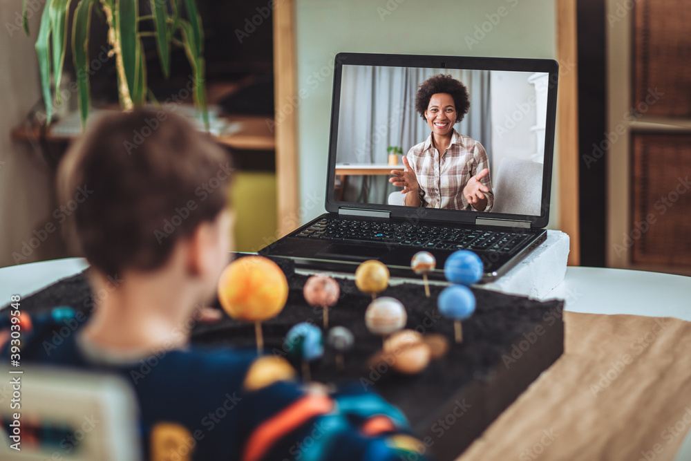 Kid presenting his science home project - the planets of our solar ...