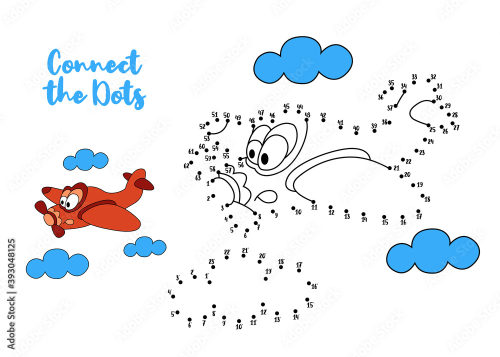 Connect the dots - Children drawing game. Draw aircraft, plane ...