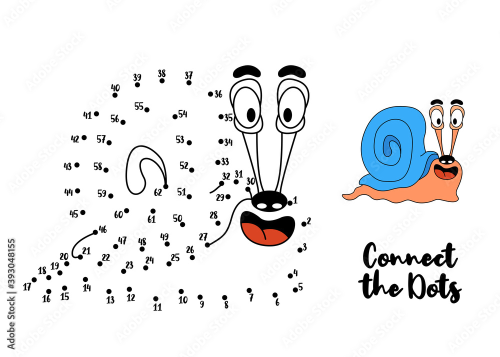 Connect the dots - Children drawing game. Draw smile snail for numbers ...